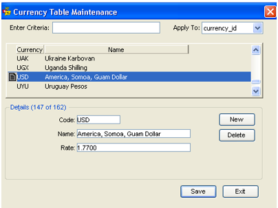 Currency Table – Tres Technologies