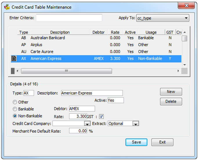 Credit Card Table – Tres Technologies