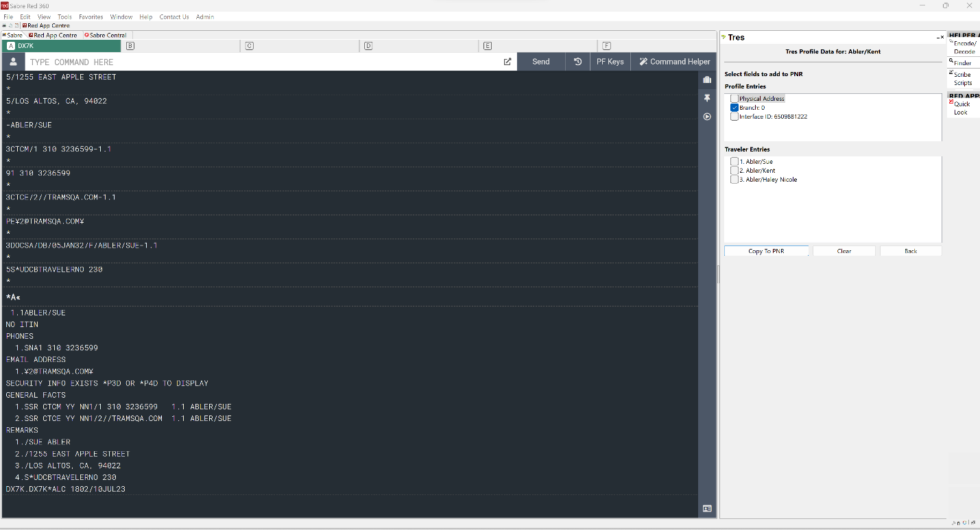 Tres PNR Integrations Sabre Red App (Merge to PNR) – Tres Technologies