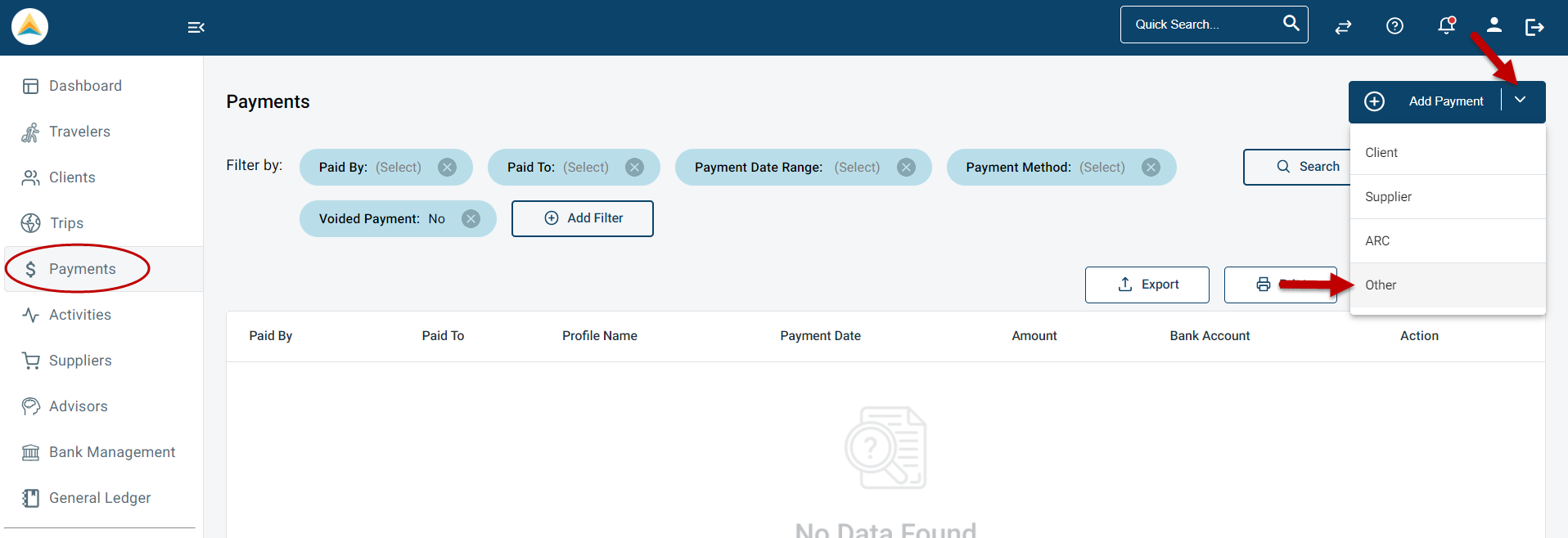 Payments Received from Profile Type of Other in Tres – Tres Technologies