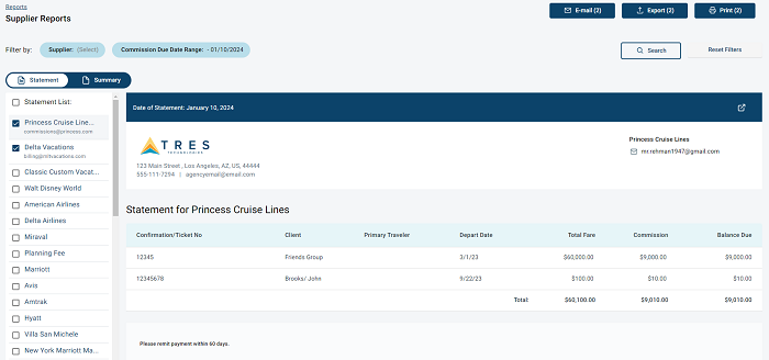 Tres - Supplier Statement/Summary – Tres Technologies