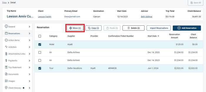 Move a Reservation in Tres – Tres Technologies
